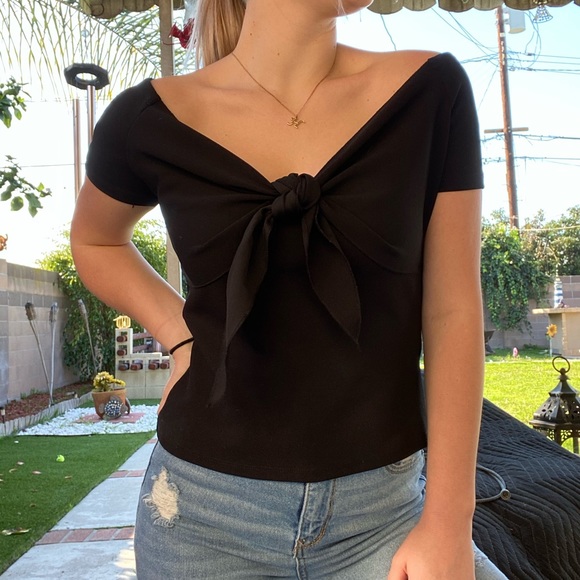 Zara | Tops | Nwot Zara Basic Bow Tie Black Top | Poshmark